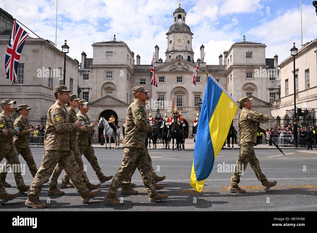 Ukrainian soldiers attend an armed forces and veterans' take part in ...