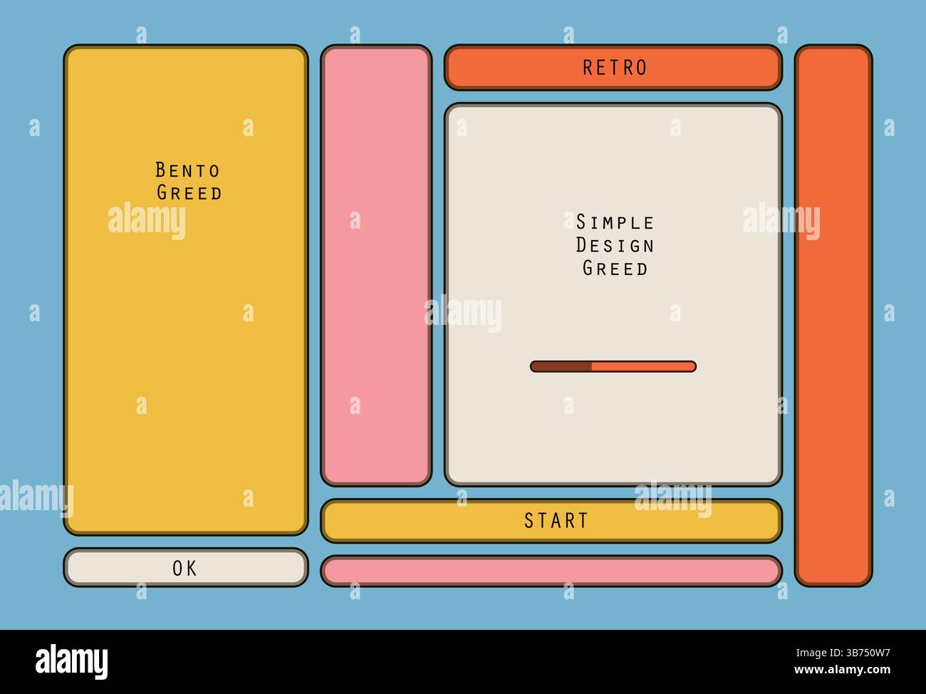 Colorful retro bento UI layout in 90s retro style, ideal for modern web ...