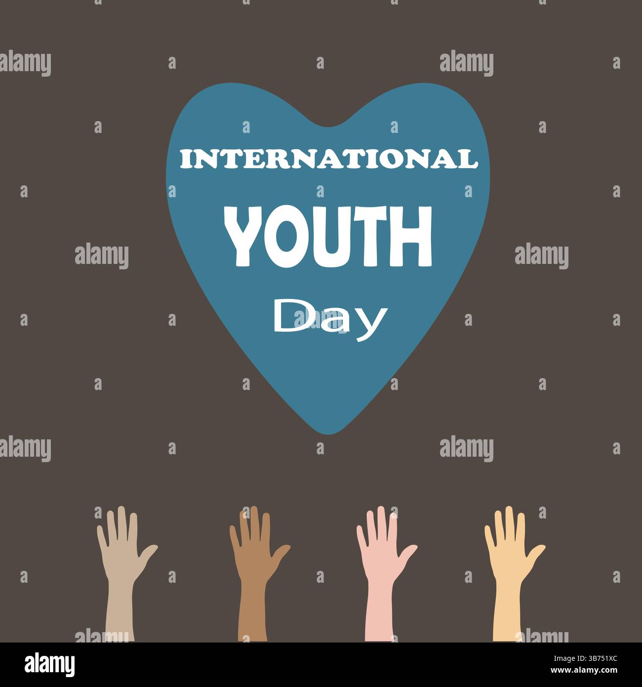 International Youth Day Celebration card with team and heart isolated ...