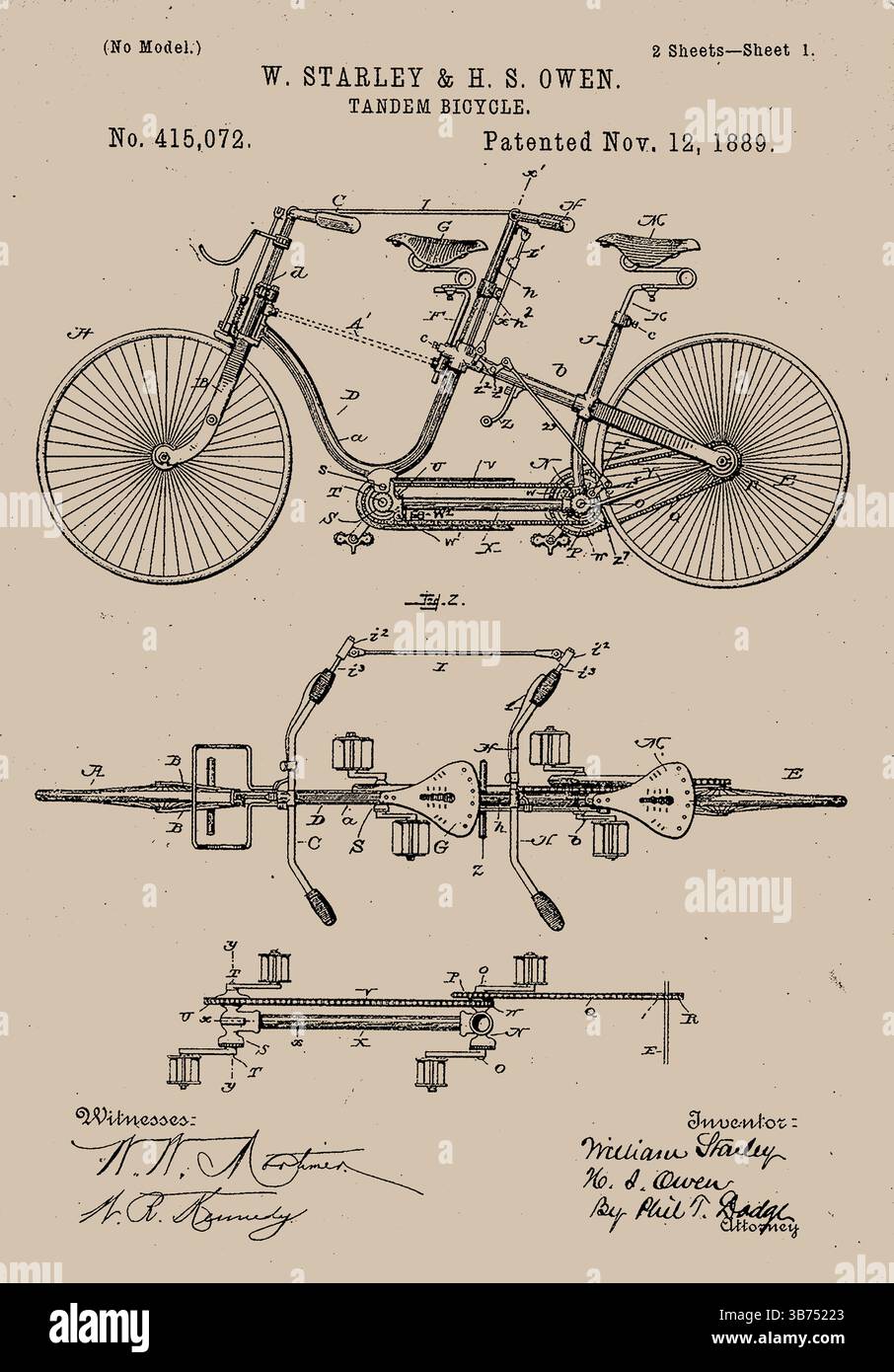 Tandem Bicycle 1889 Patent. Museum: PRIVATE COLLECTION. Author: W ...