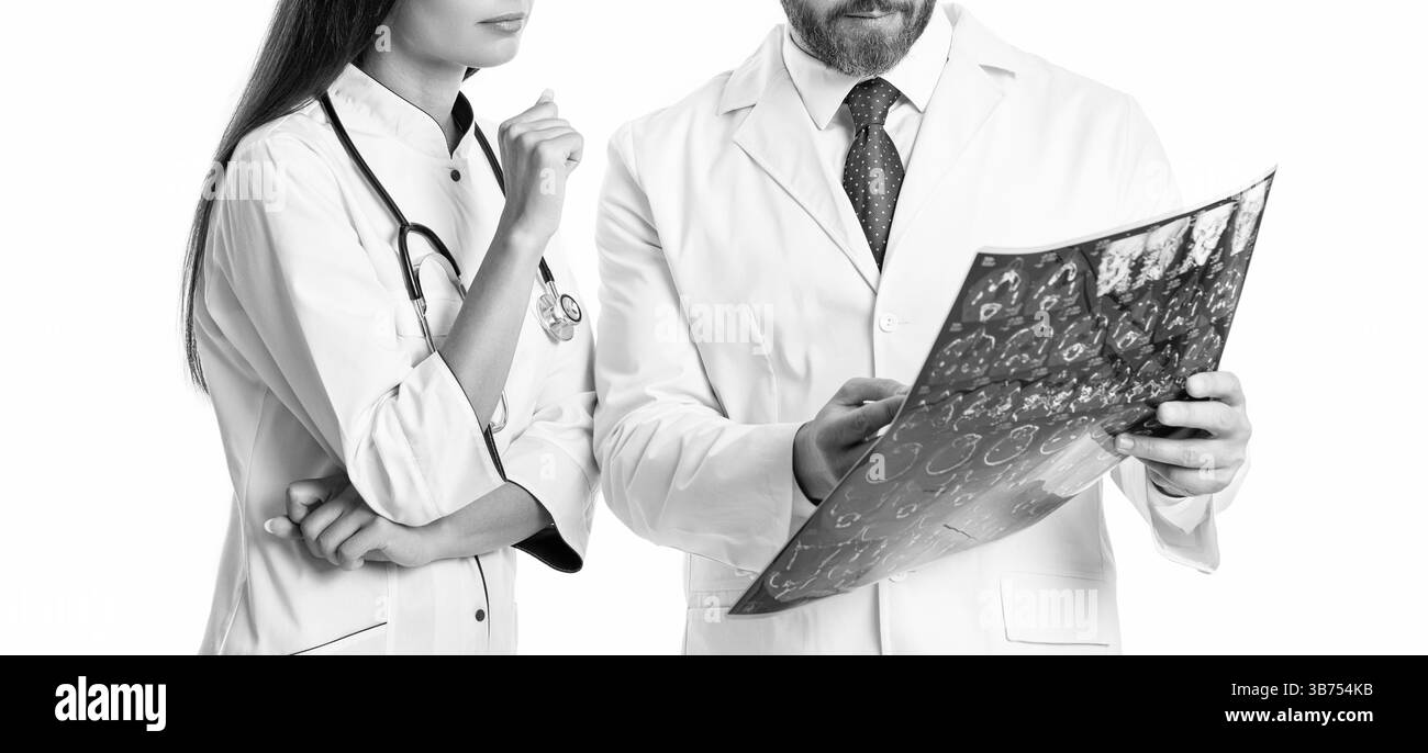 doctor hold xray of nuclear medicine look at mri scan of brain isolated ...