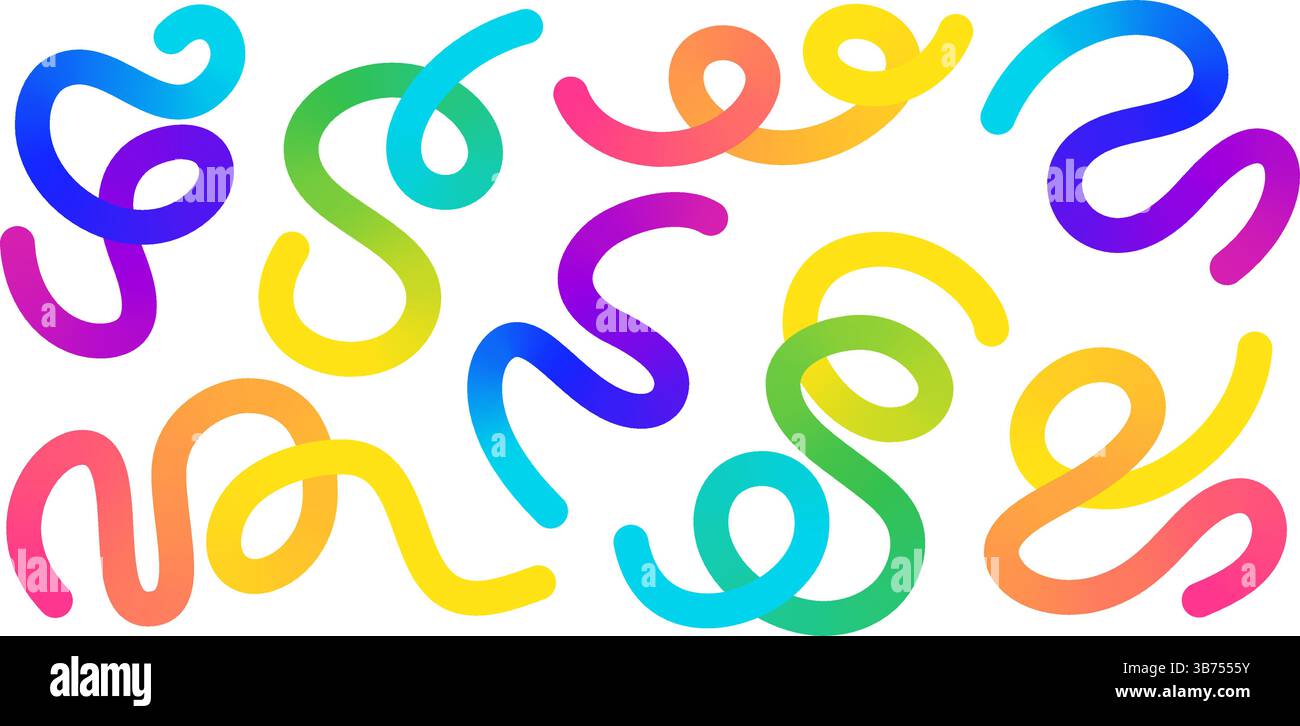 Gradient colorful curvy snake like shapes - twisted lines, loops ...