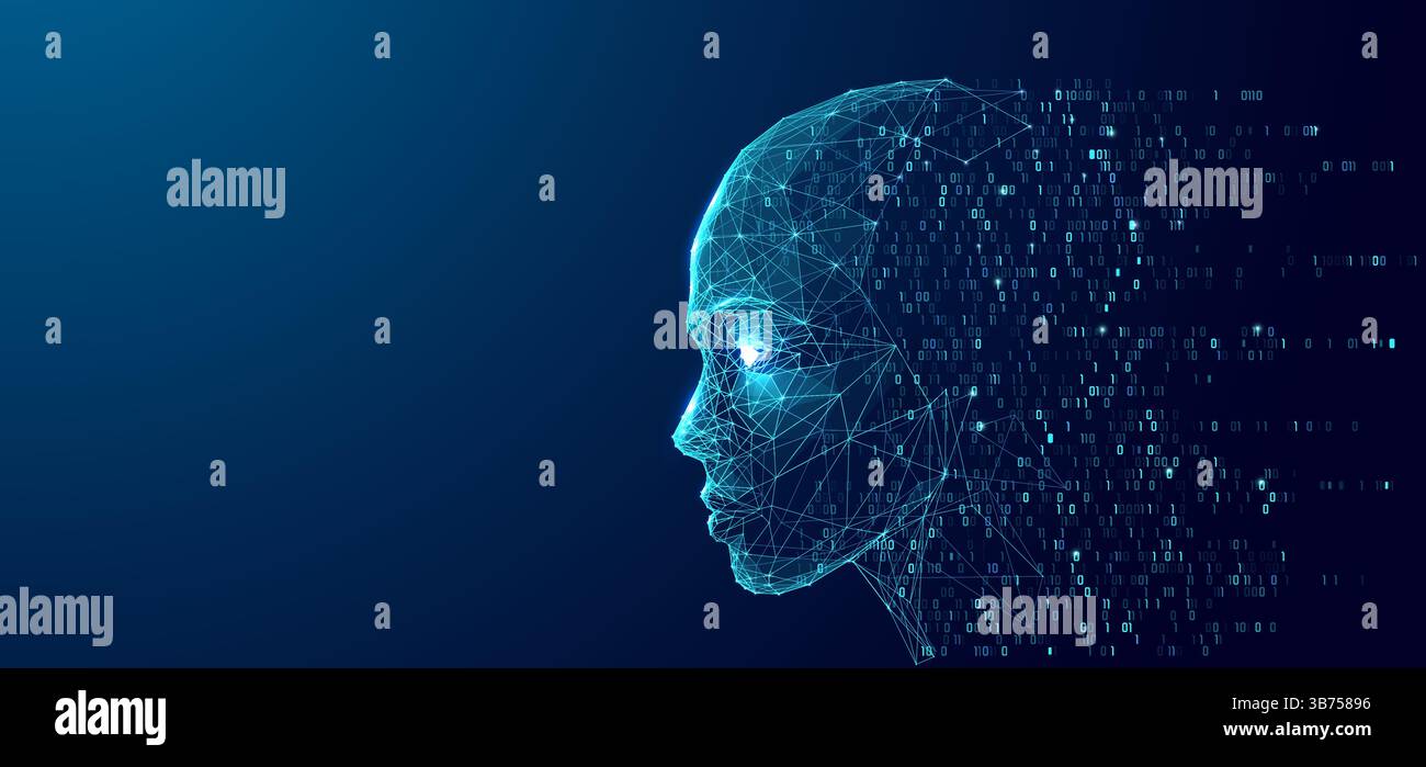 Low poly wireframe human face flows into binary code. Tech vector bg Stock Vector Image & Art ...
