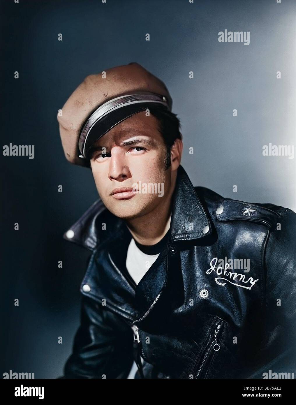 Marlon Brando (Publicity photo for The Wild One) 1953 - colorized Stock ...