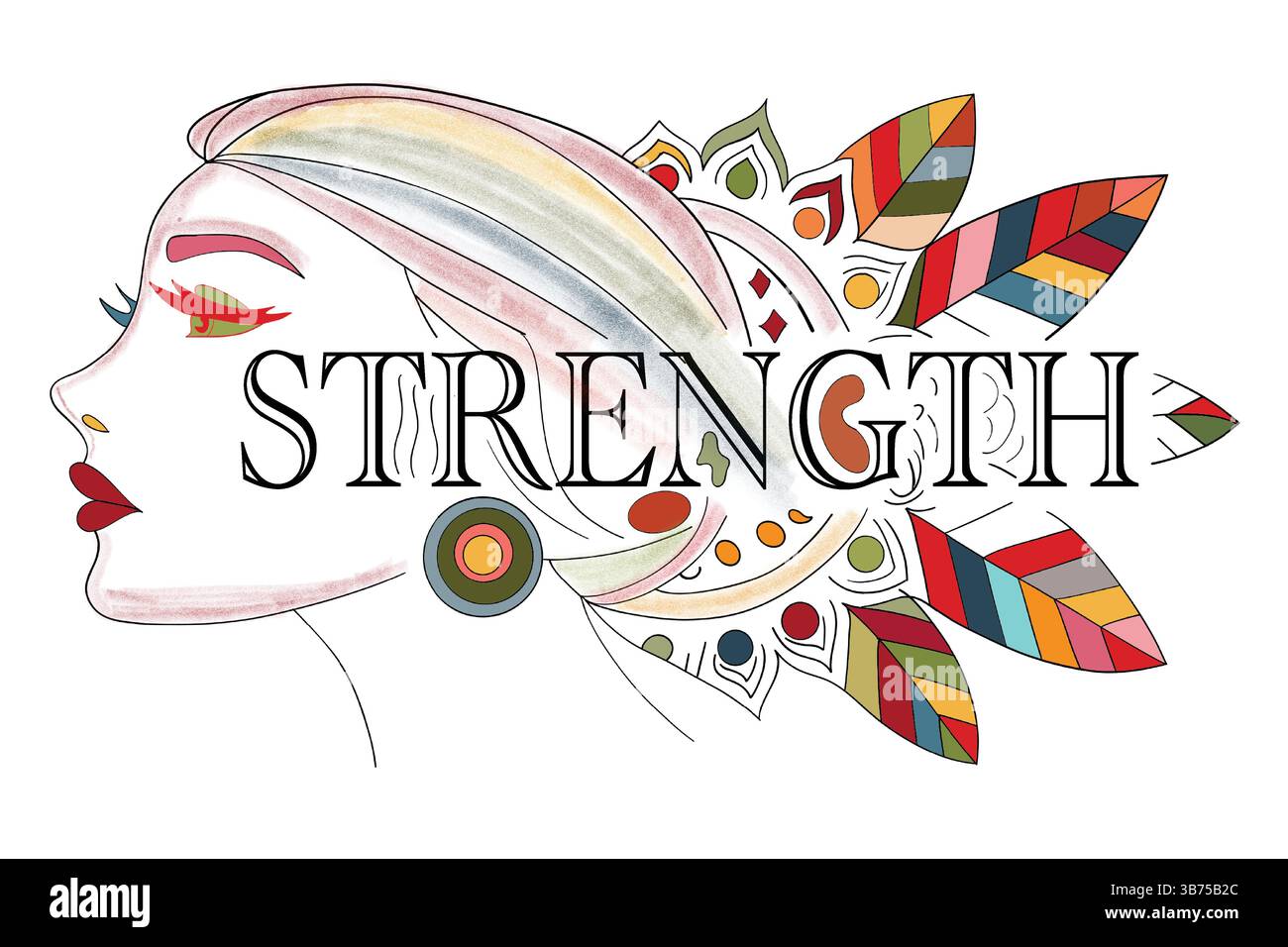 Strength Typography with Colorful Artistic Feather Illustration Stock ...