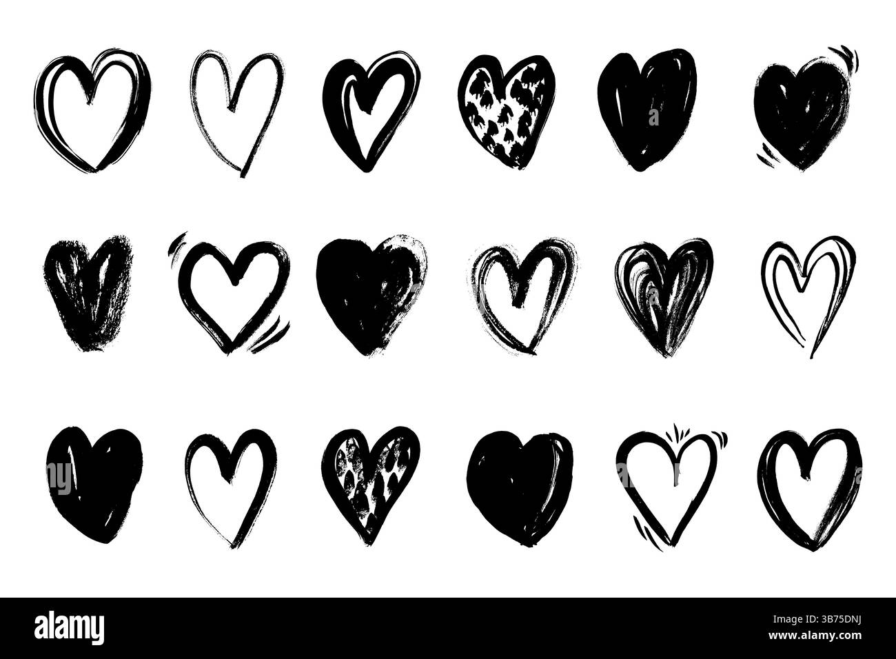 Grunge hearts icons. Scribble ink grunge heart shapes. Hearts icons set ...