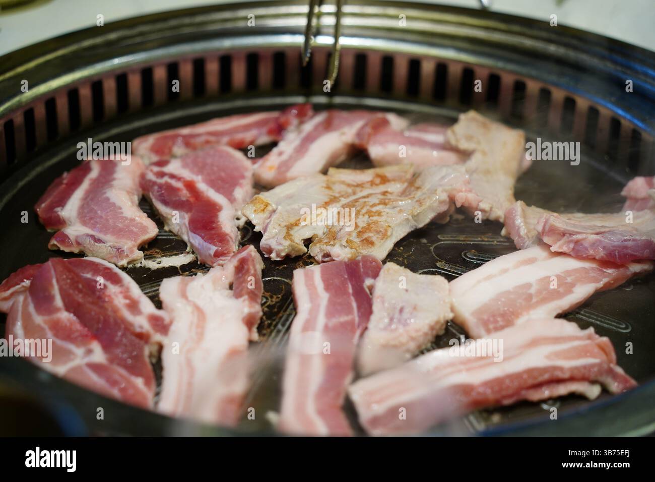 Close-Up of Delicious Korean Barbecue with Samgyeopsal (Pork Belly ...