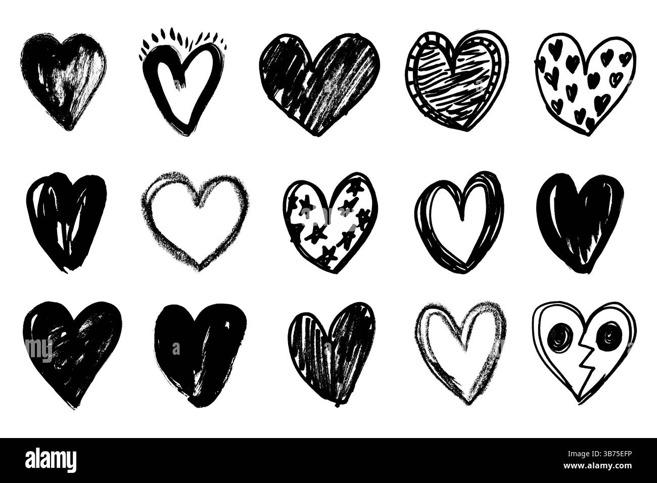 Grunge hearts icons. Scribble ink grunge heart shapes. Hearts icons set ...