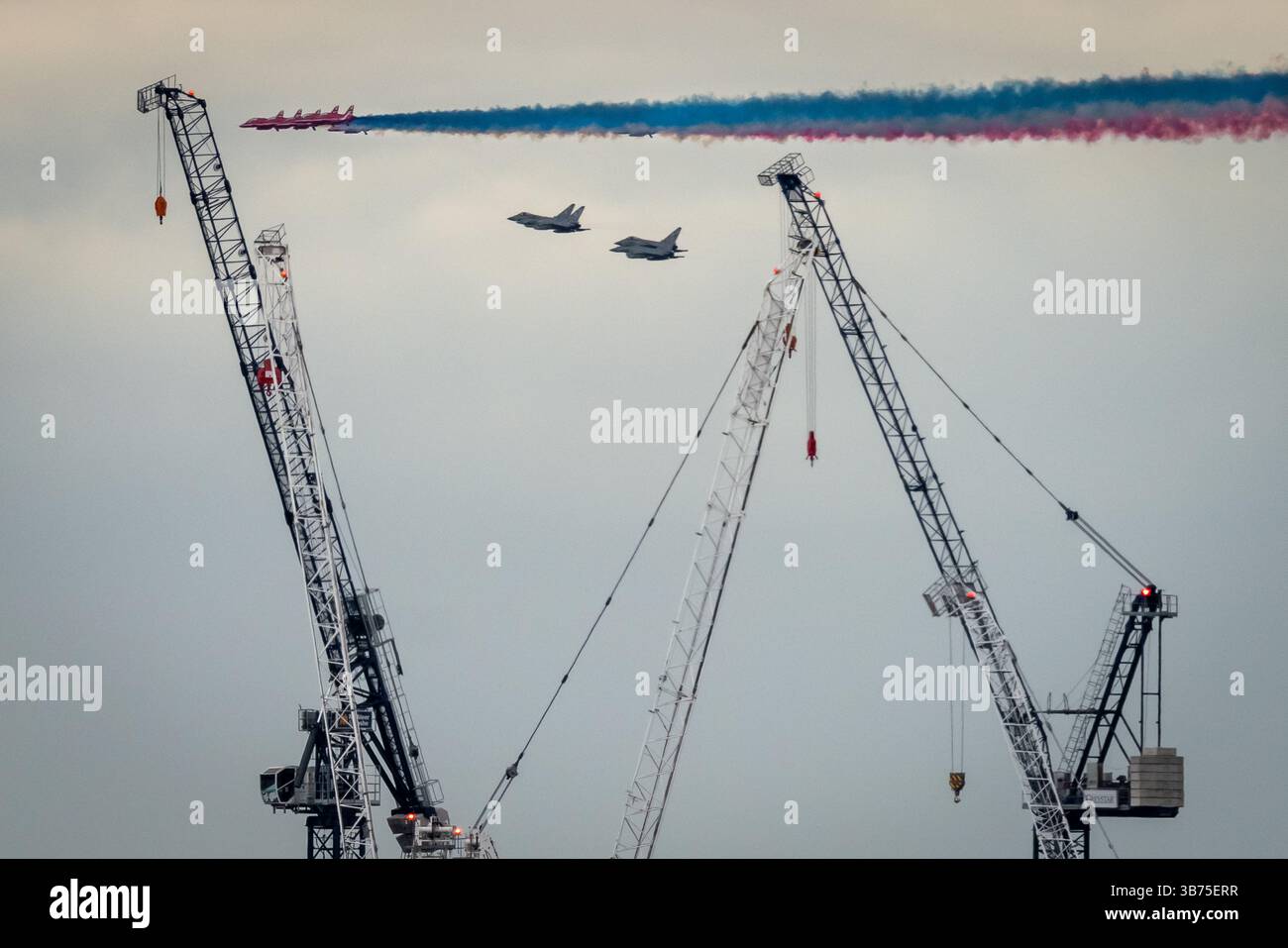 London, UK. 5th May 2025. RAF Red Arrows display team Hawk T1 jets ...