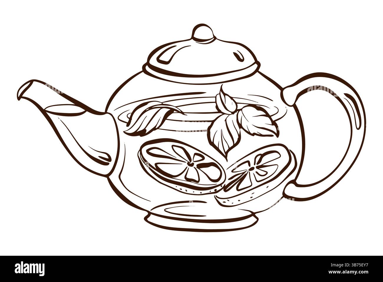 Hand Drawn Teapot Tea Time Outline Illustration Stock Vector Image ...