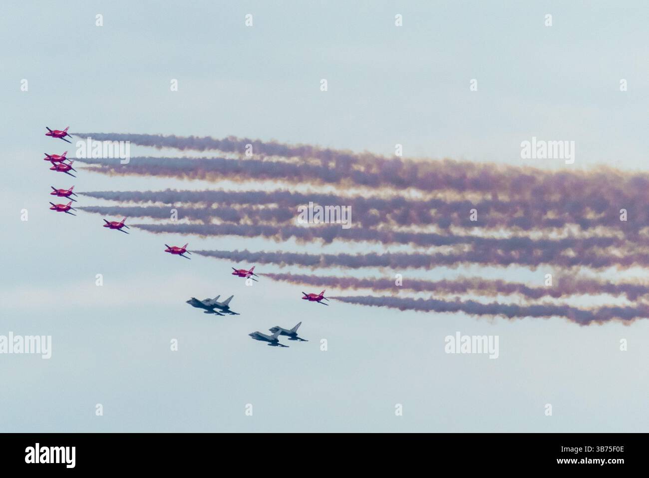 London, UK. 5th May 2025. RAF Red Arrows display team Hawk T1 jets ...