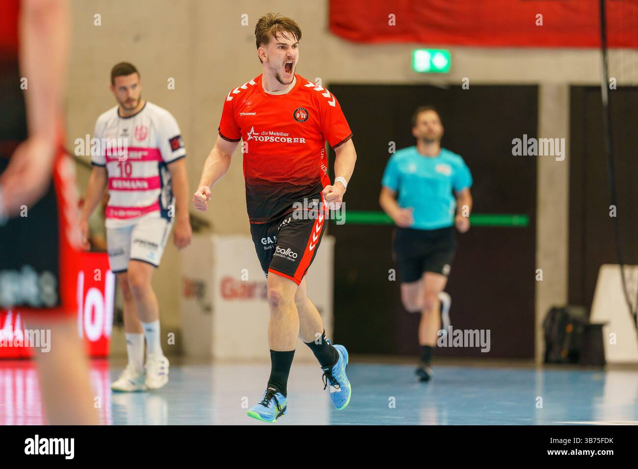 Bern, Switzerland. 1st May, 2025. Felix Aellen (11 BSV Bern) celebrates ...