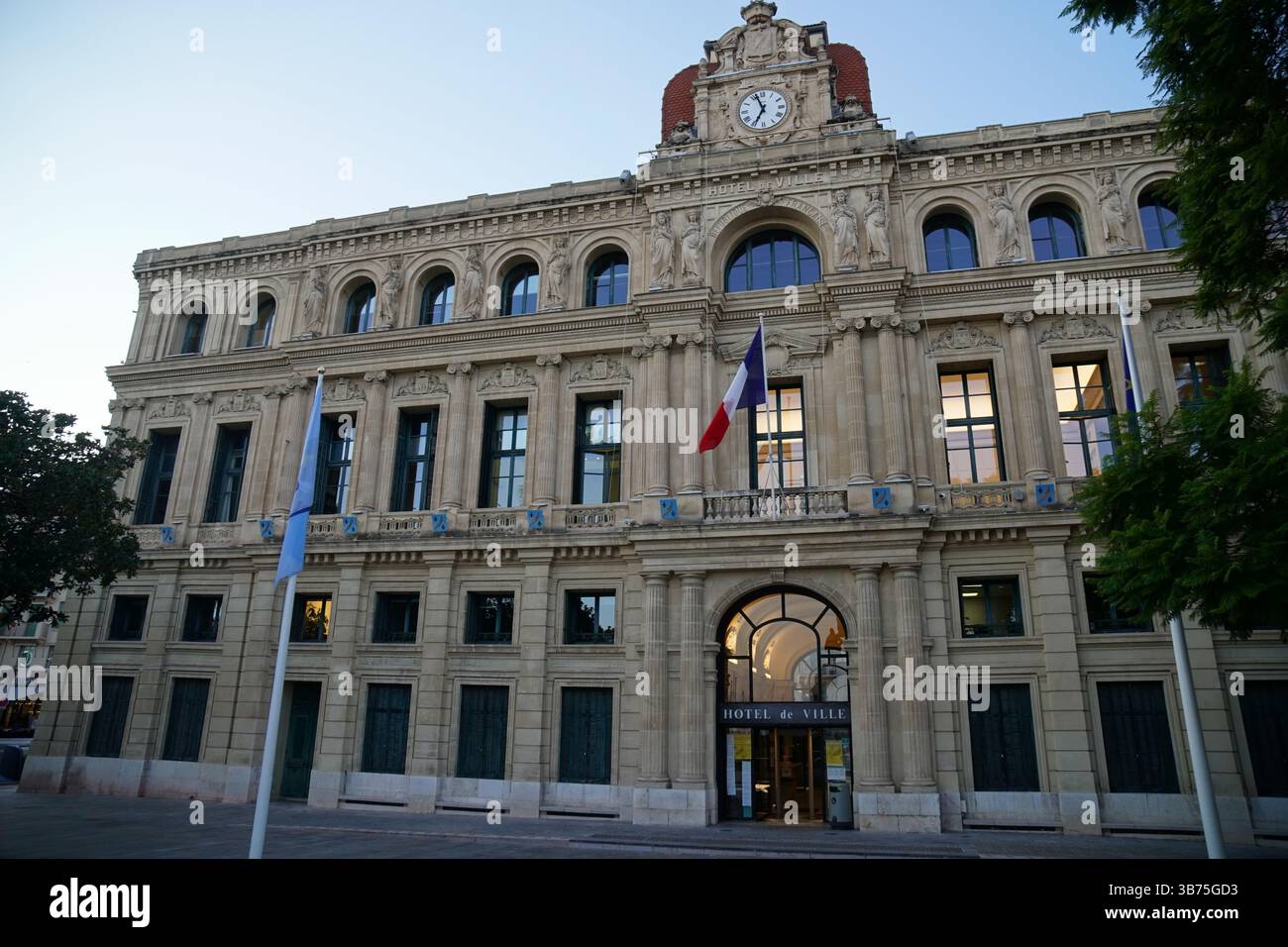 The Facade of the Hotel de Ville of Cannes, Dusk, Cannes, France Stock ...