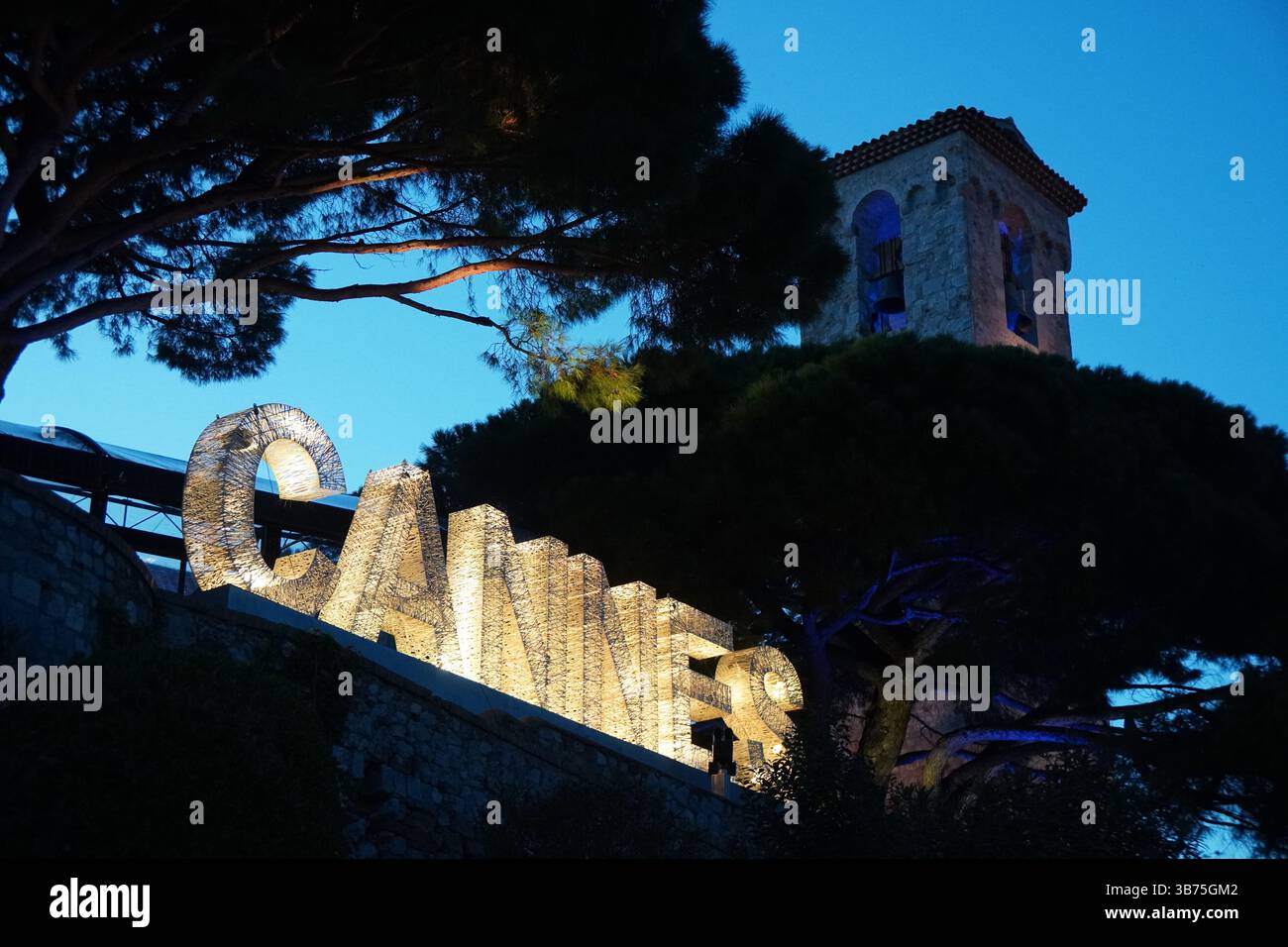 The Illuminated CANNES Sign at Chateau du Suquet, Cannes, France Stock ...