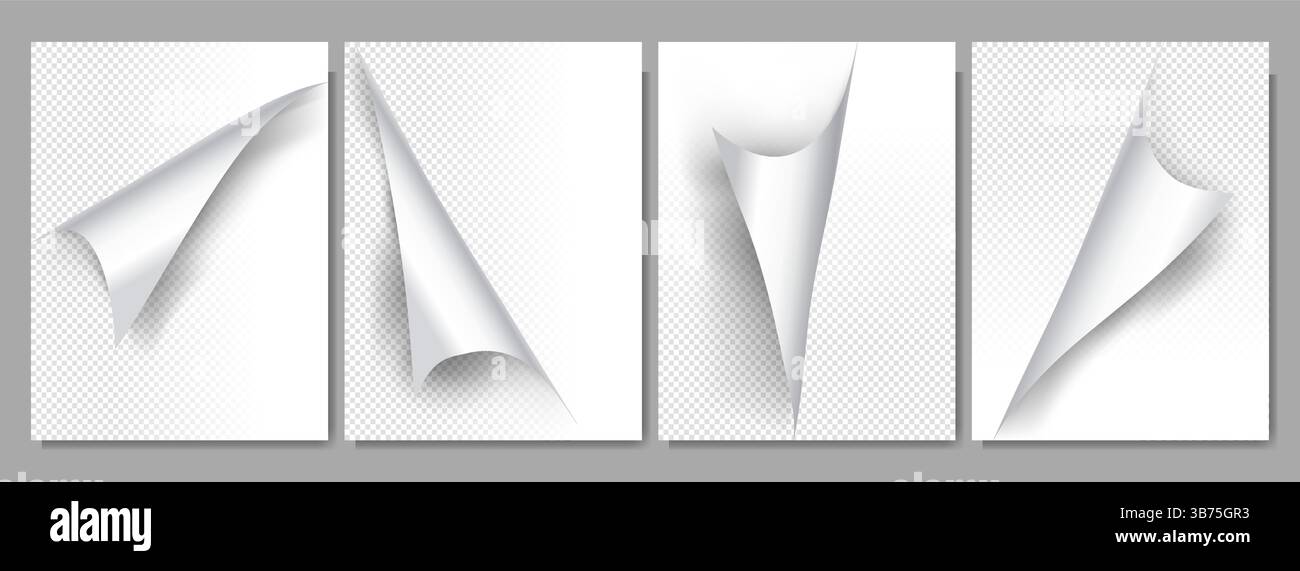 Vector illustration. Turning page set overlay on A4 page size ...