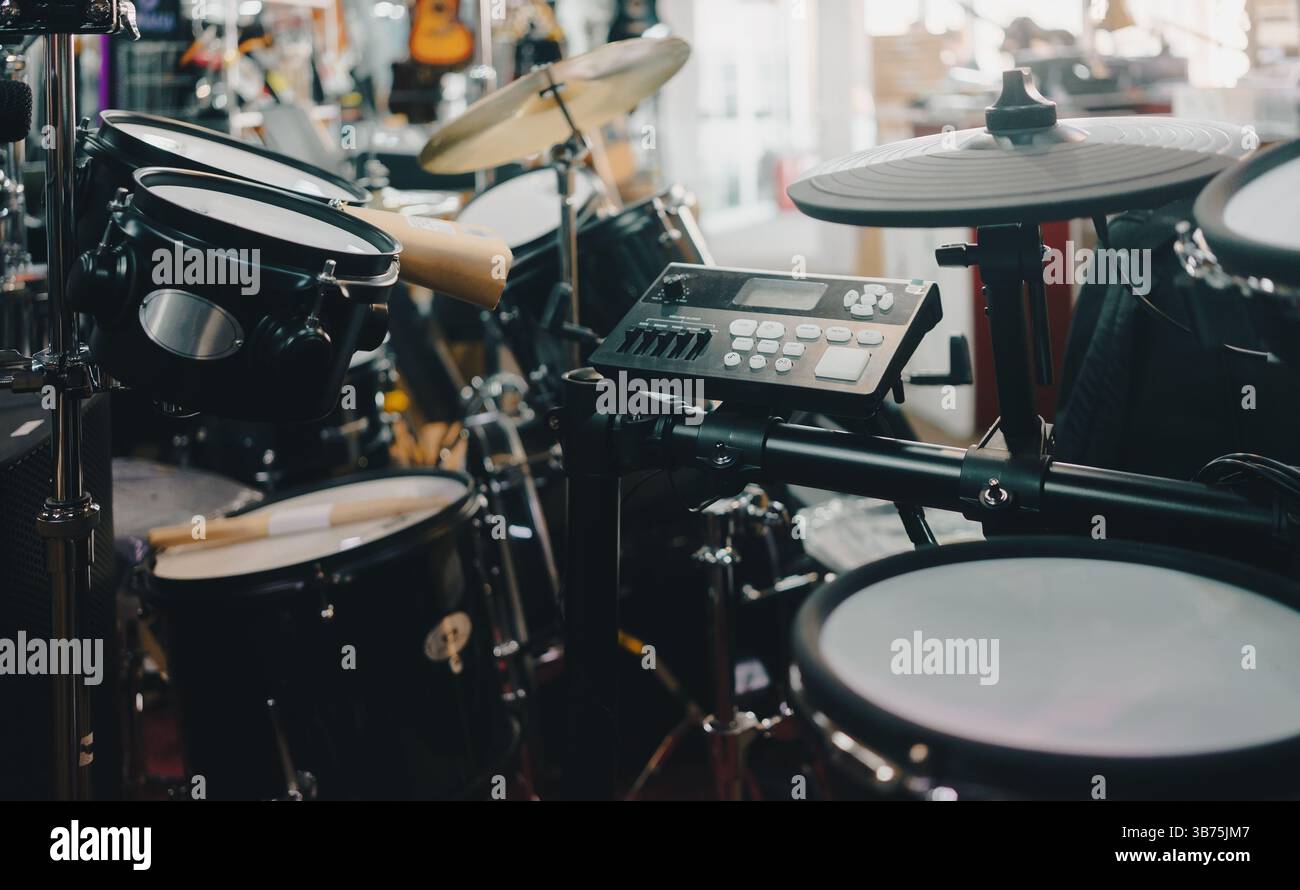 Detail of electronic drum set in store, close up view Stock Photo - Alamy