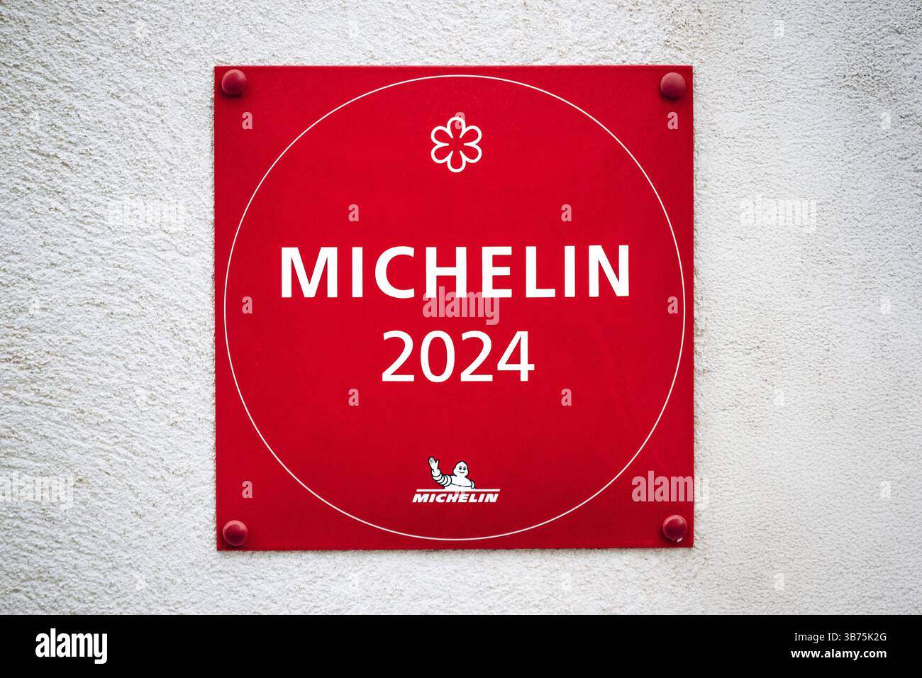 Nice, France - 8 February 2025: A Michelin 2024 plaque with one star ...