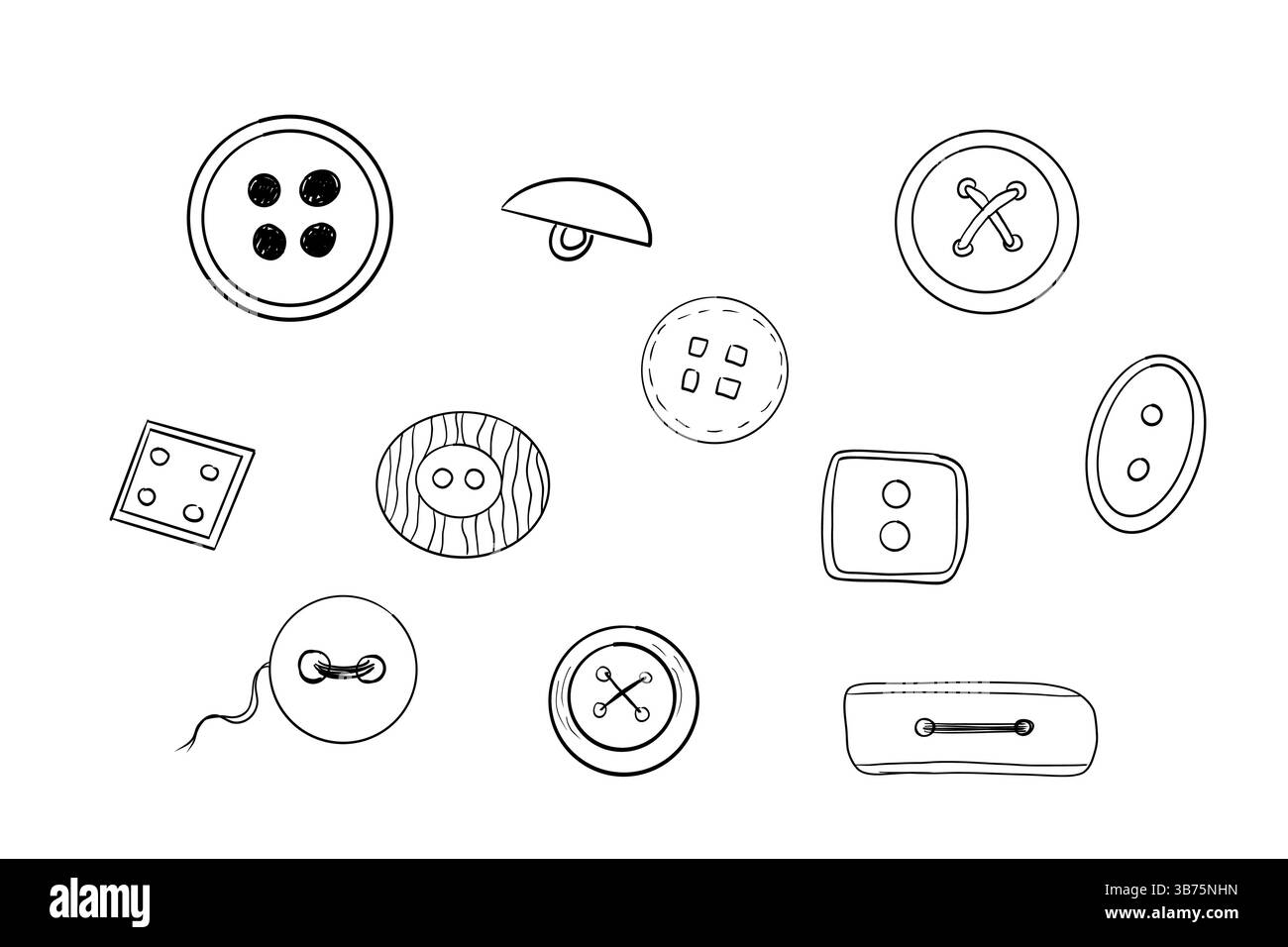 Button sewing item set hand drawn line doodle sketch. Plastic vintage ...