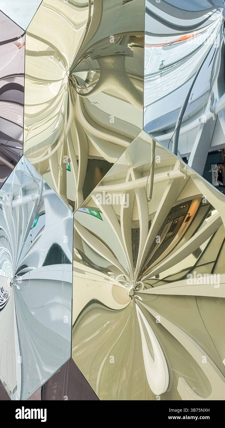 Geometric reflections, abstract hexagonal metal surfaces with intricate ...