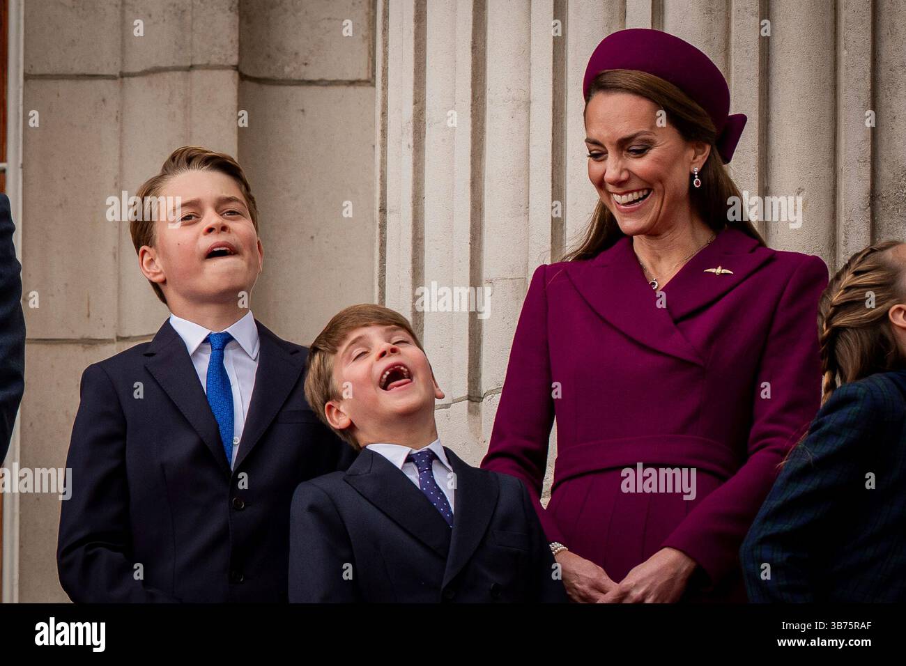 From left, Prince George, Prince Louis and Kate Princess of Wales on ...