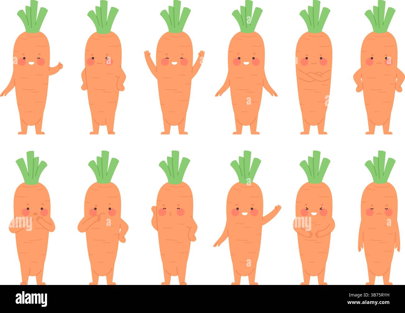 Carrot characters. Cute cartoon carrots in different poses. Funny ...