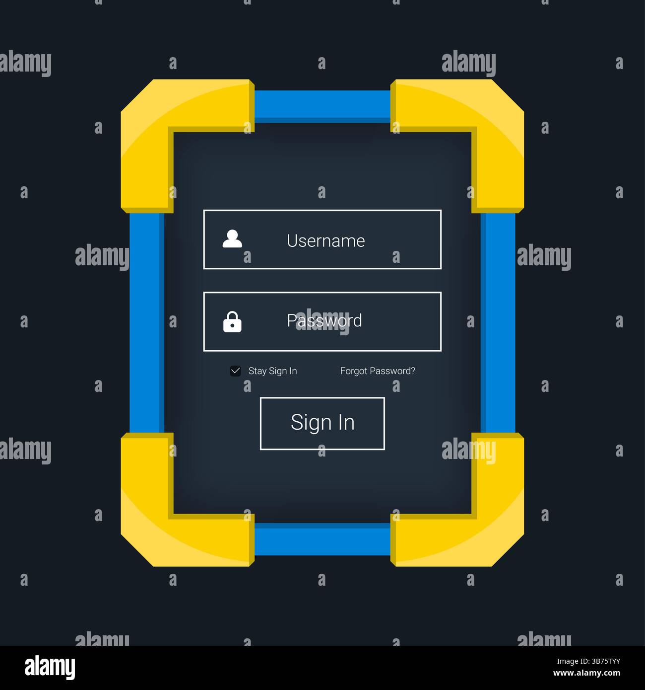 Stylish login user interface concept with username and password fields, stay signed in option ...