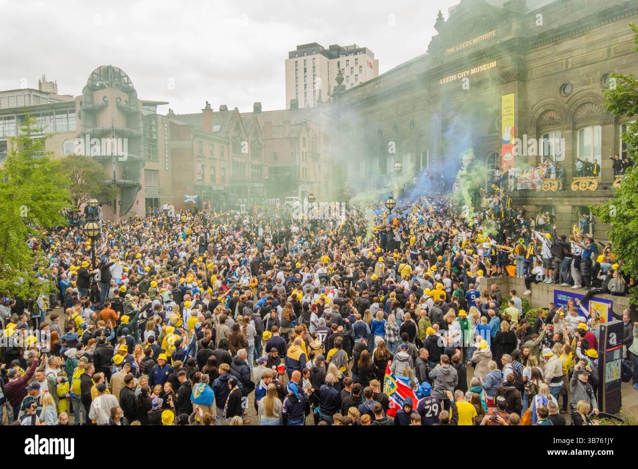 Leeds, UK. 05 MAY, 2025. Aerial shot of after party at Leeds city ...