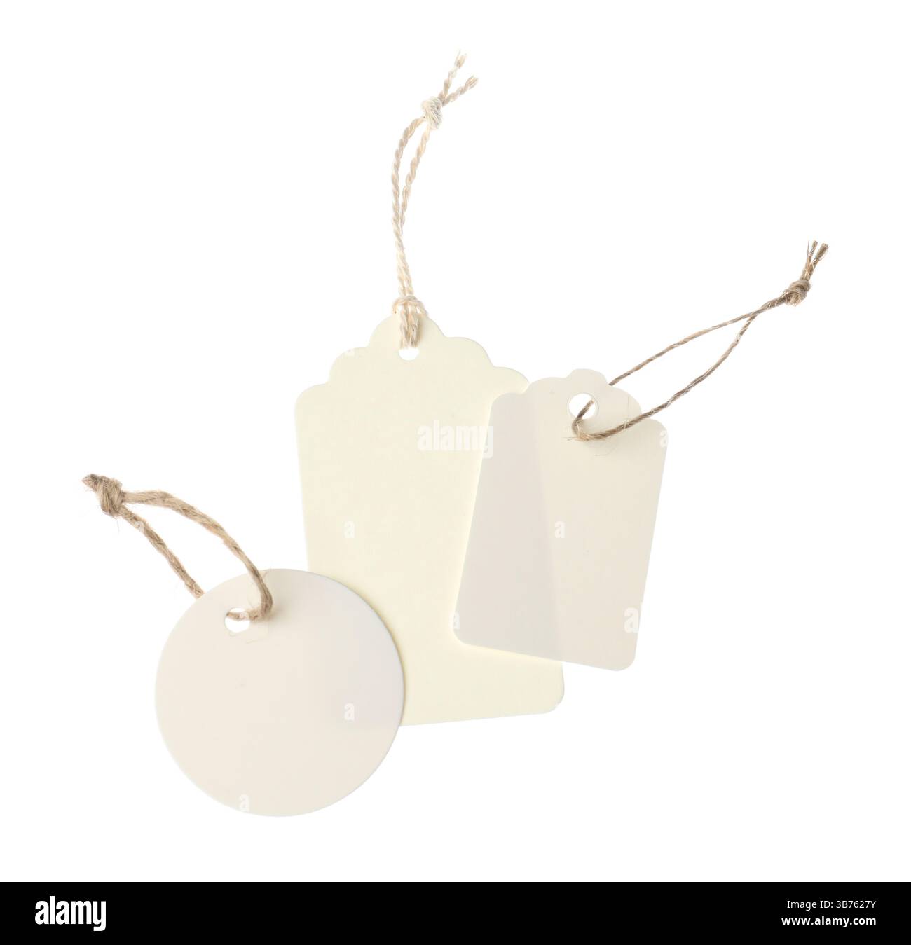 Different blank tags with strings isolated on white Stock Photo - Alamy
