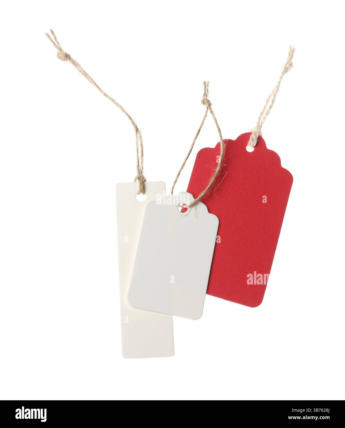 Different blank tags with strings isolated on white Stock Photo - Alamy