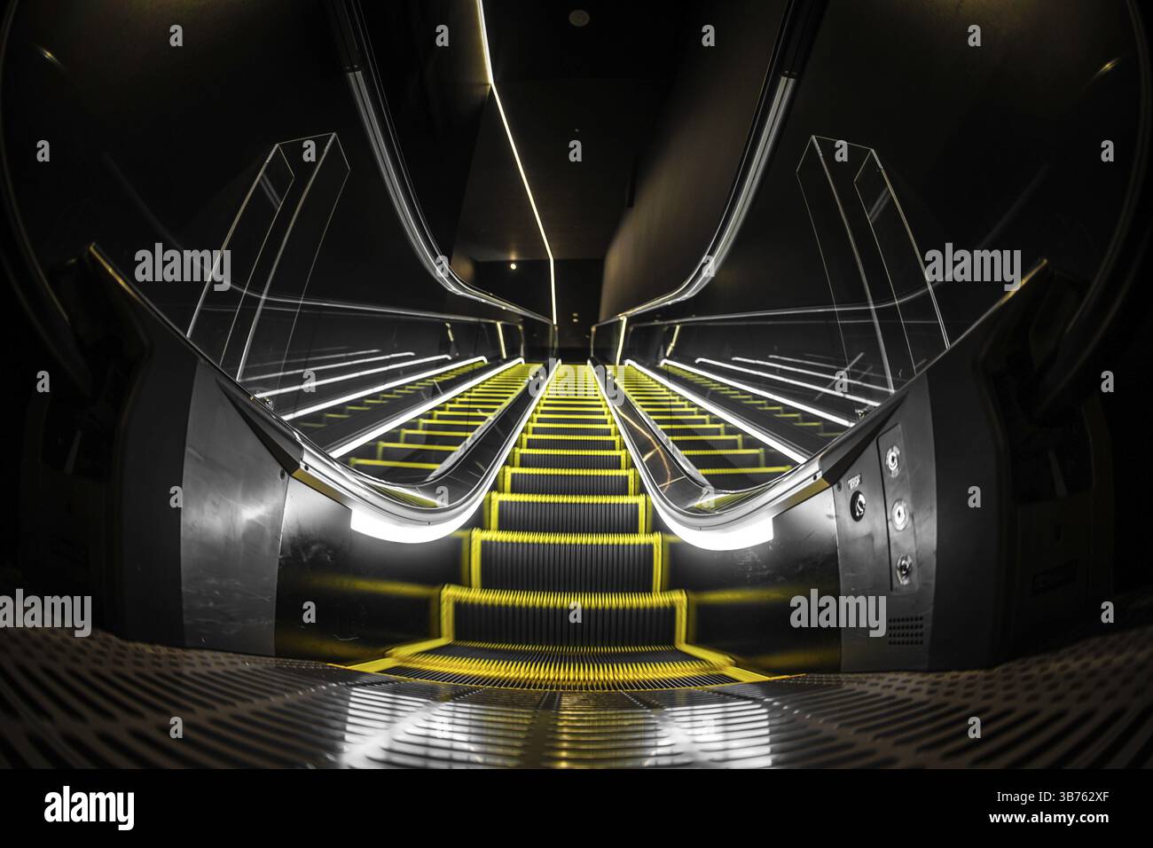 Yellow and black of the escalator. Shooting Location: Tokyo ...
