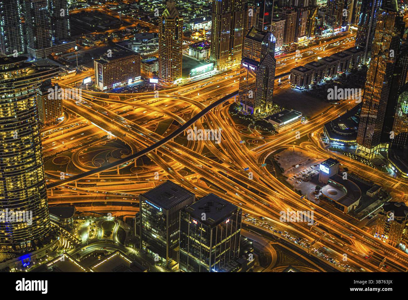 Dubai night view seen from the observation deck of Burj Khalifa. Shooting Location: Dubai Stock ...