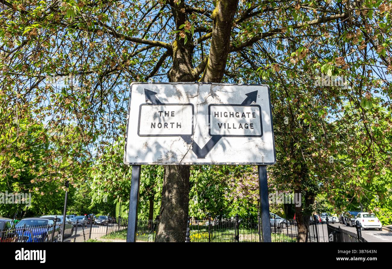 Lamp post And Signage In Highgate Village in Springtime London UK Stock ...