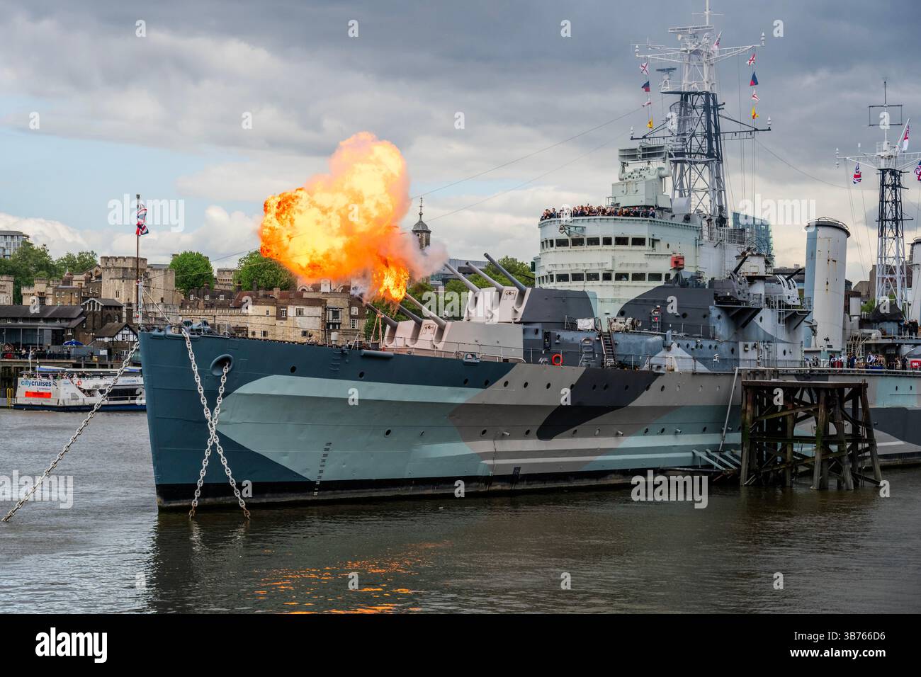 London, UK. 5th May, 2025. HMS Belfast (Part of the IWM) commemorates ...