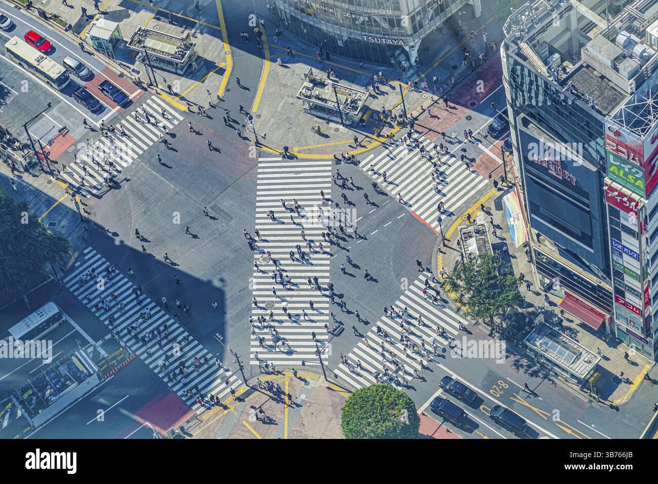 Shibuya scramble intersection (taken from Shibuya Sky). Shooting ...