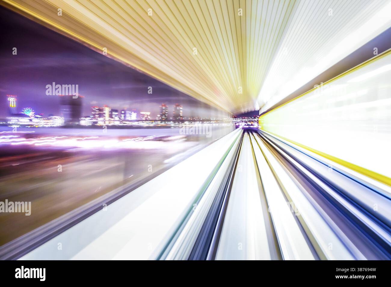 Long exposure from the Yurikamome Tokyo waterfront new traffic coastal ...