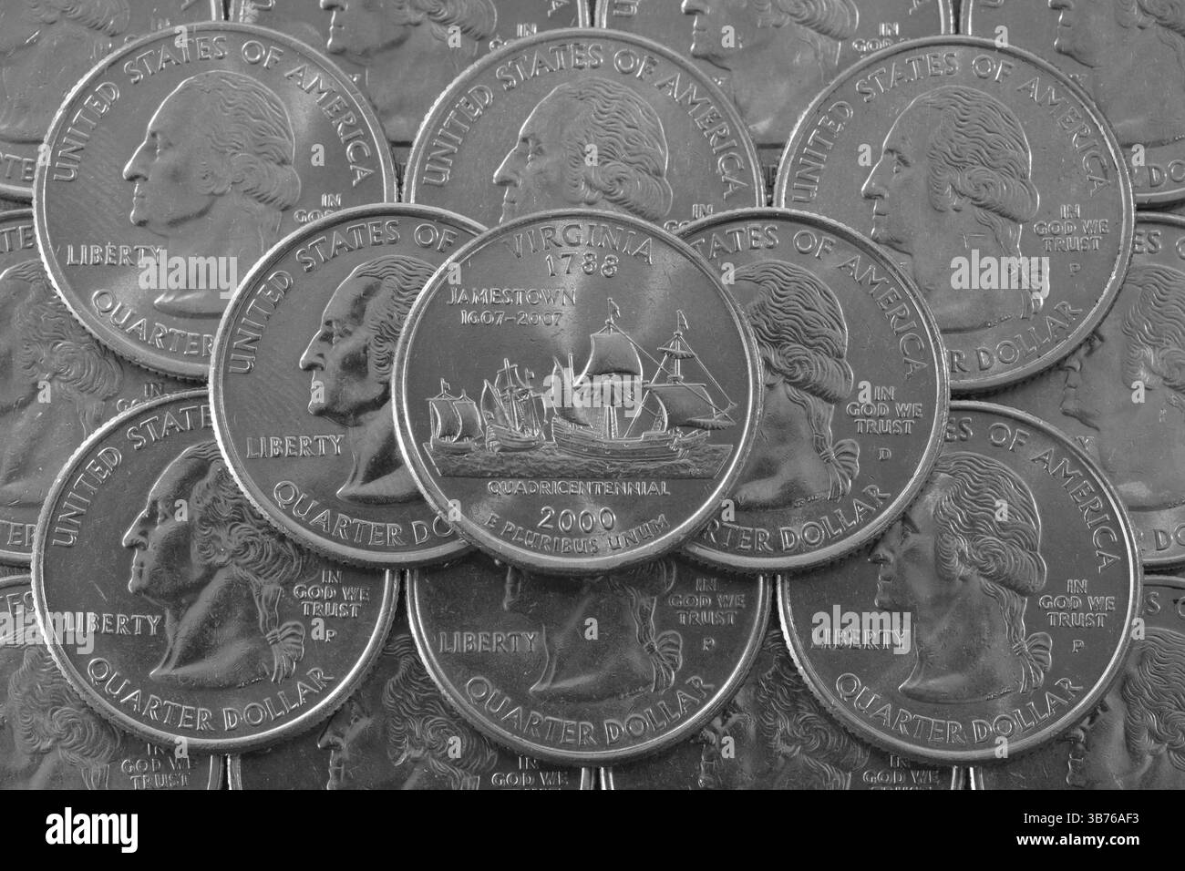 Coins of USA. Pile of the US quarter coins with George Washington and ...