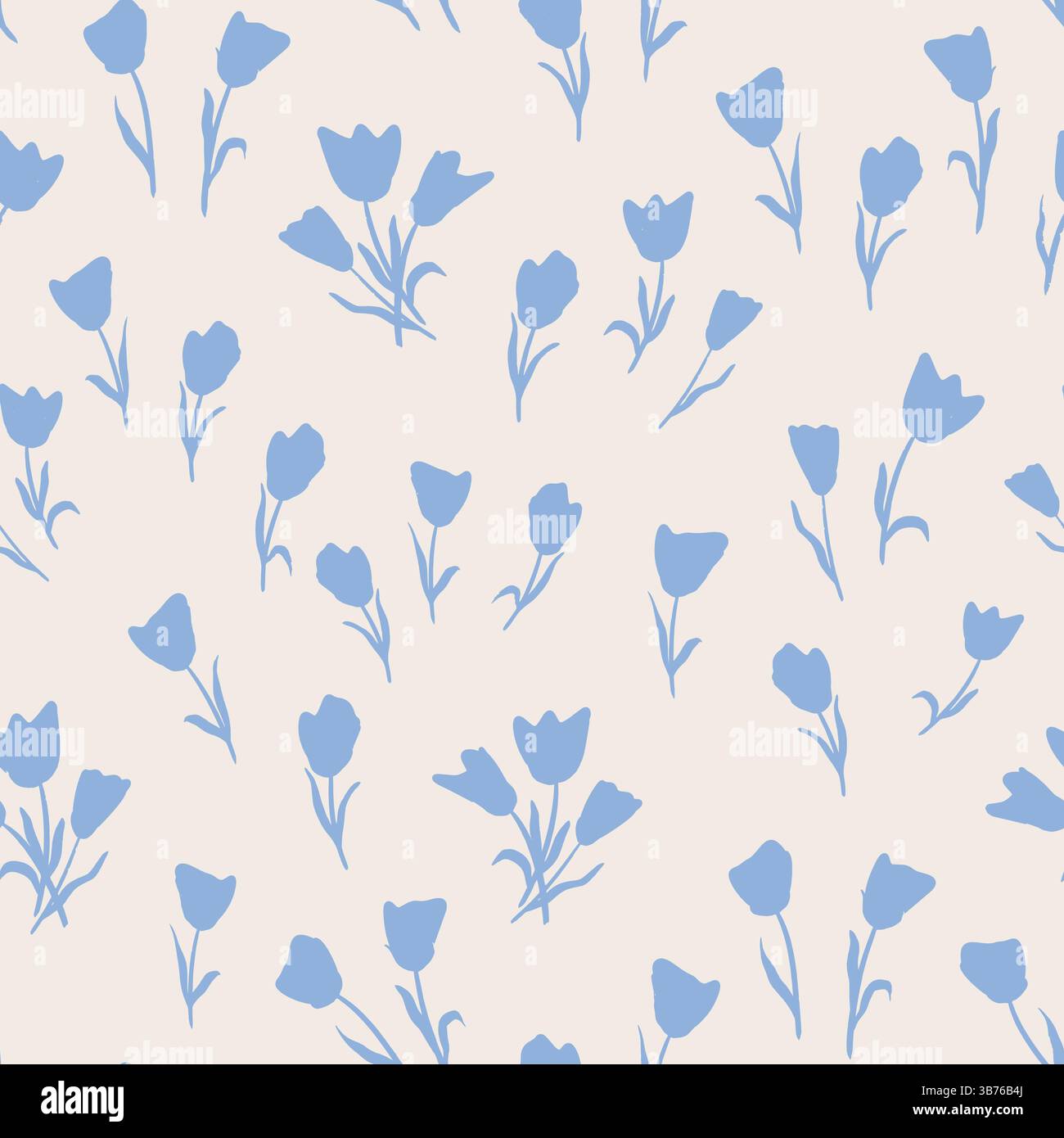 Spaced Small Tulip Shapes Seamless Vector Pattern, blue and white ditsy floral print for fabric ...