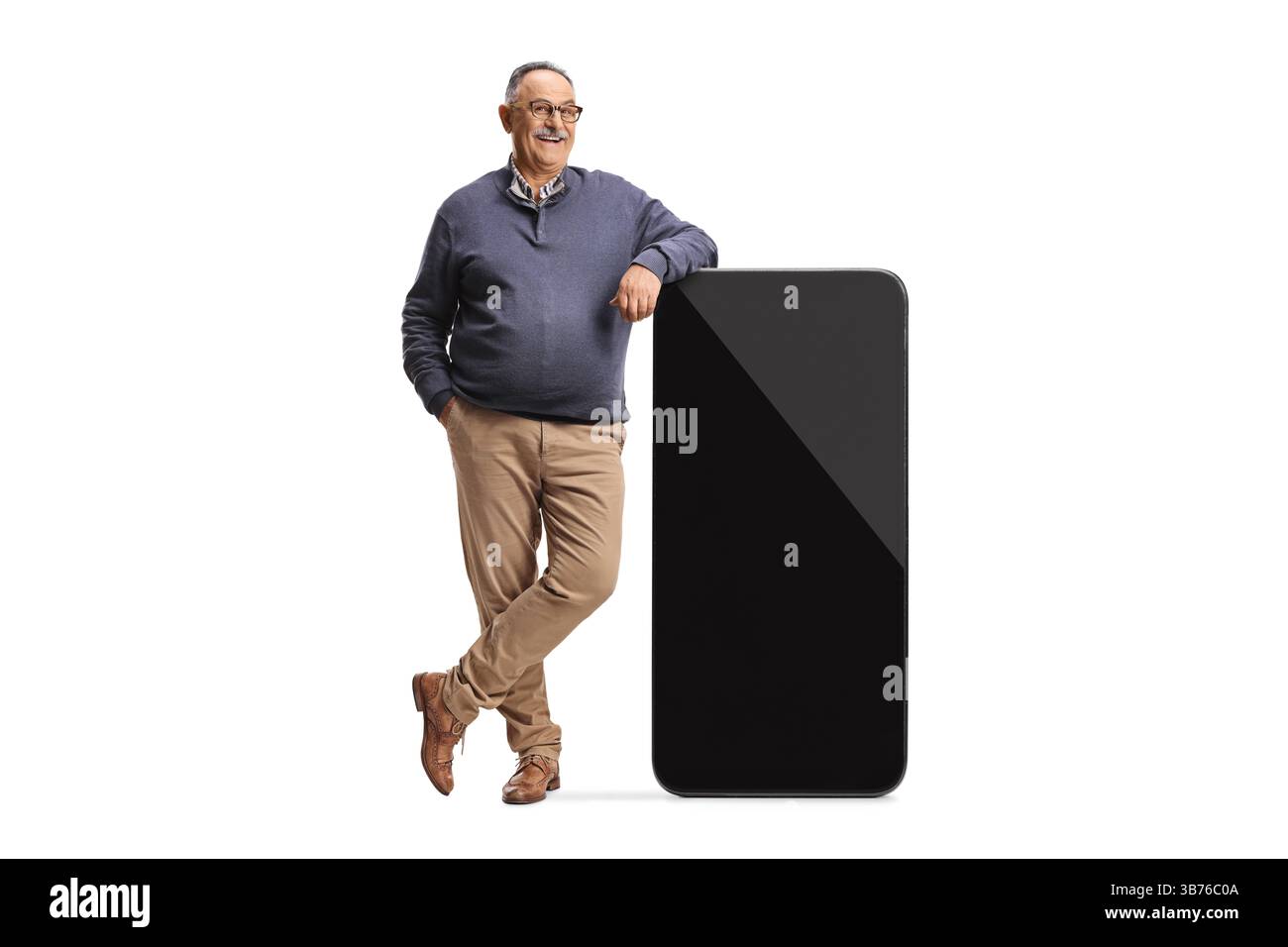 Man leaning big smartphone Cut Out Stock Images & Pictures - Alamy