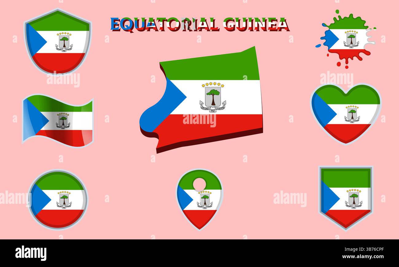 Collection of flags and coats of arms of Equatorial Guinea in flat ...