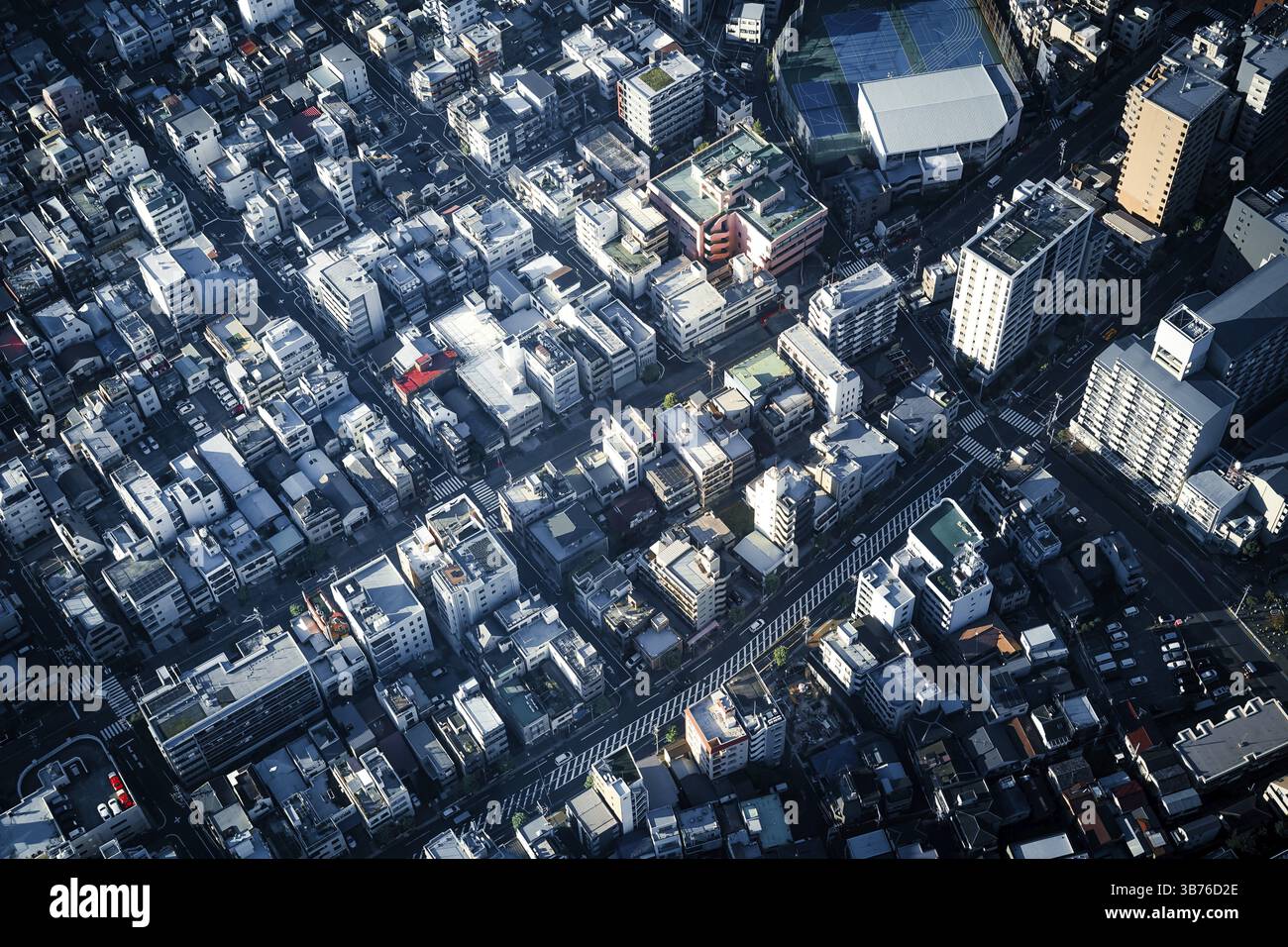 Aerial view of Shimomachi of Tokyo Sumida-ku. Shooting Location: Sumida ...