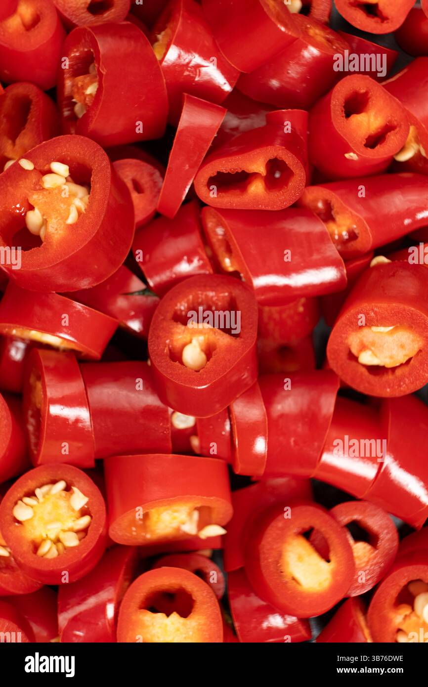 Chopped Fresh Red Hot Chili Close-Up Stock Photo - Alamy