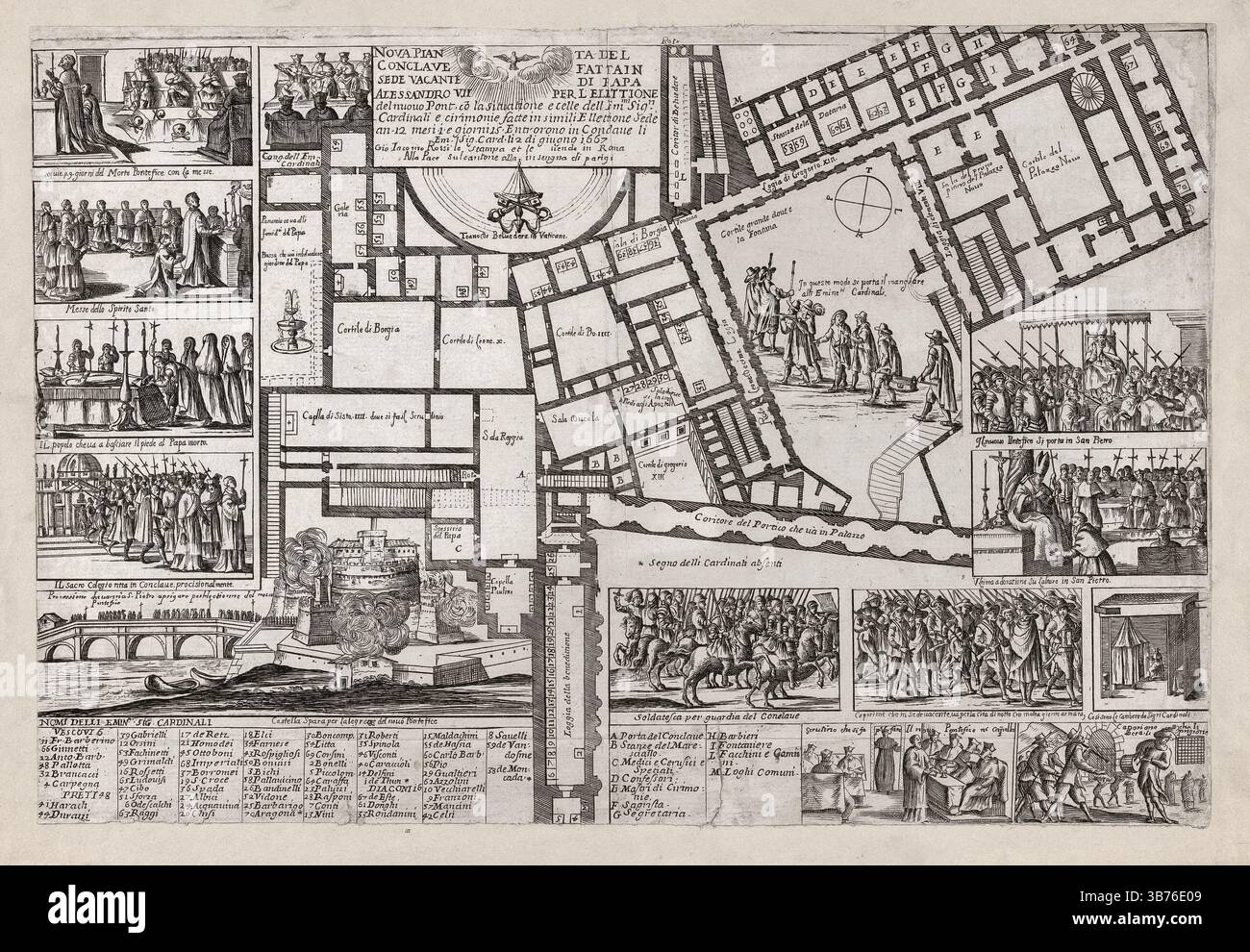 Papal conclave following the death of Pope Alessandro VII, with an ...