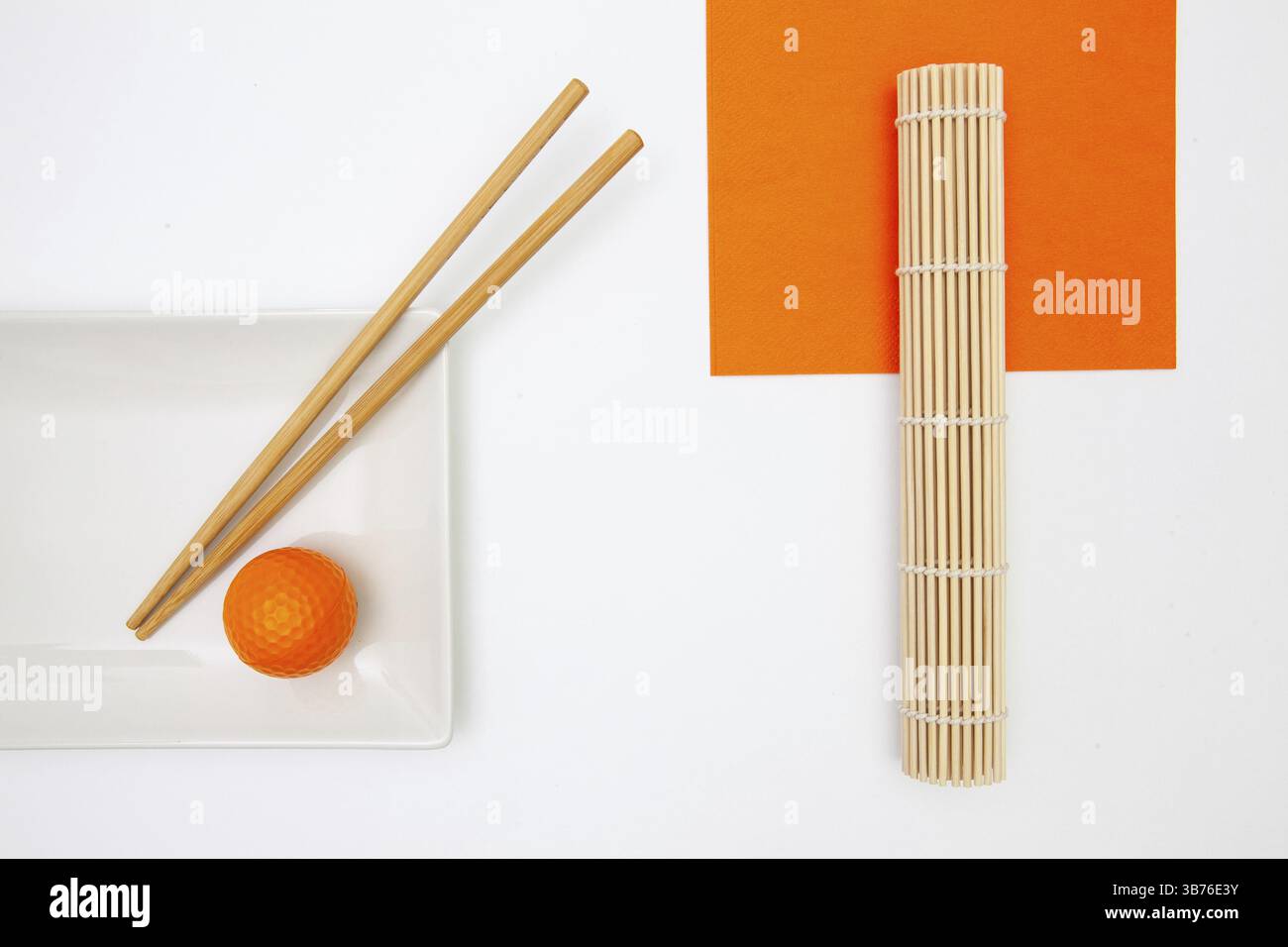 Top View Of White Empty Sushi Plates With Bamboo Chopsticks and Golf ...