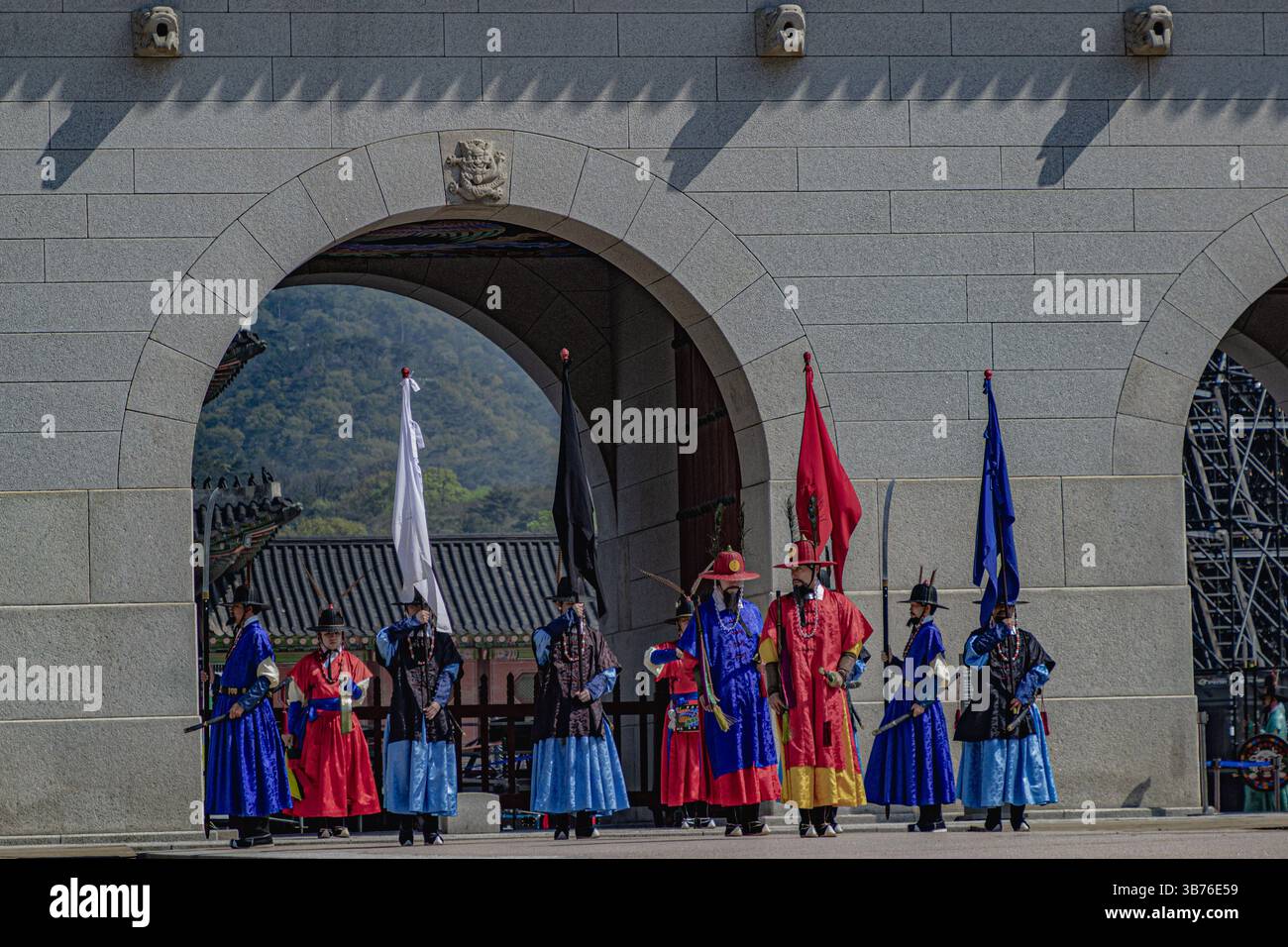 Royal guards conduct the Changing Ceremony in the main courtyard of ...
