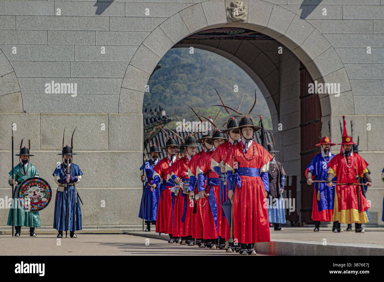 Royal guards conduct the Changing Ceremony in the main courtyard of ...