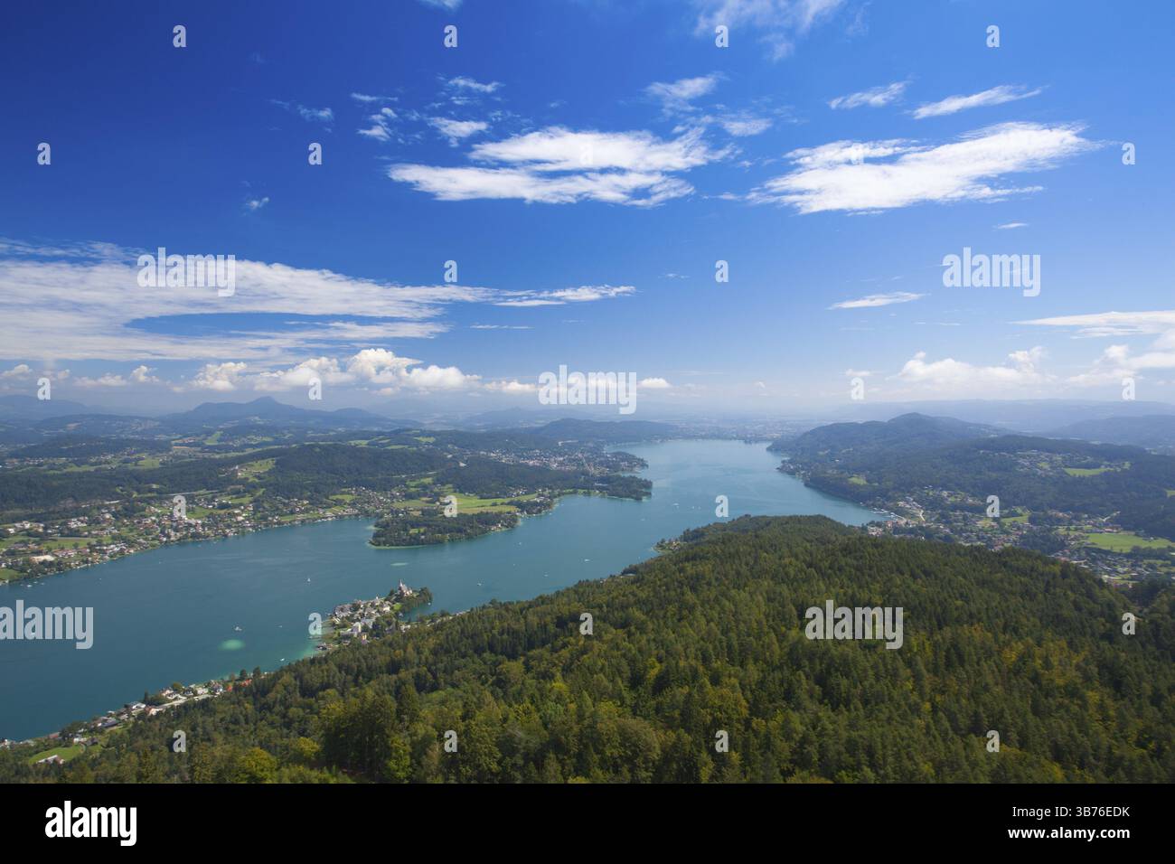 View from observation tower Pyramidenkogel To Lake Woerth, Carinthia ...