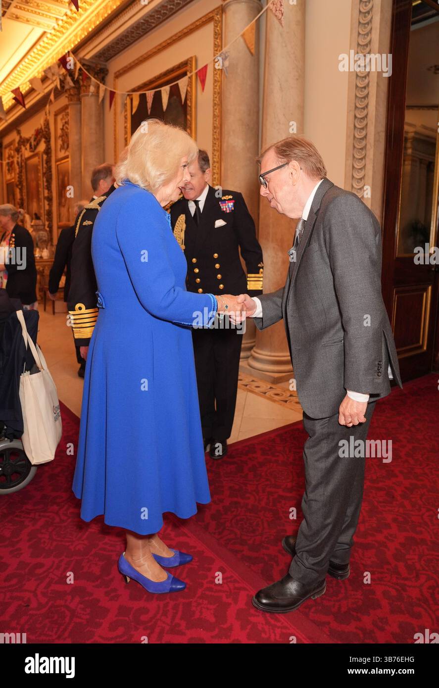 Queen Camilla meets Timothy Spall as they join Second World War ...