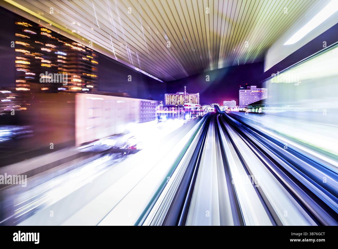 Long exposure from the Yurikamome Tokyo waterfront new traffic coastal ...