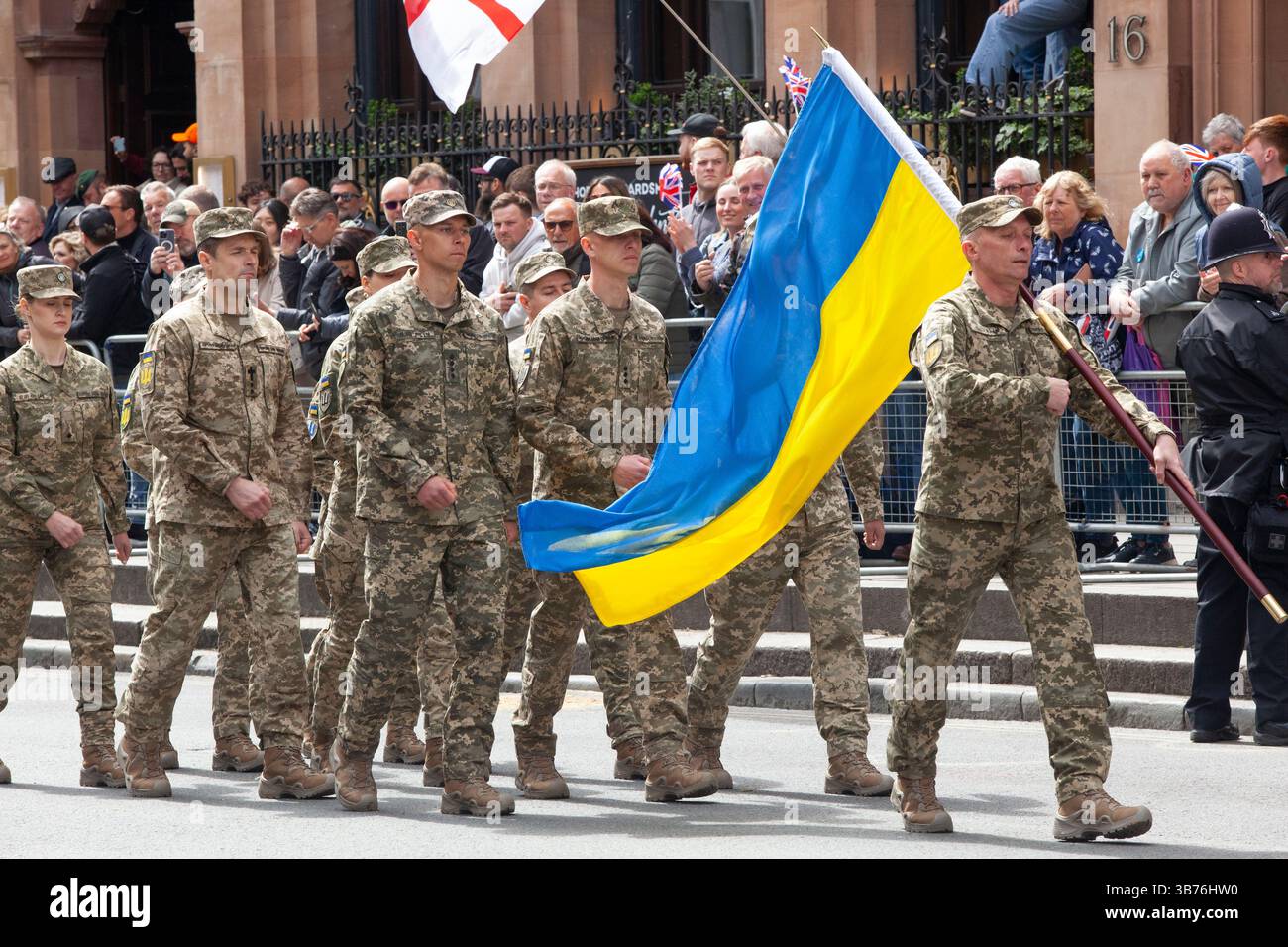 London, UK. 5th May, 2025. Crowds gathered on Whitehall to watch the VE ...