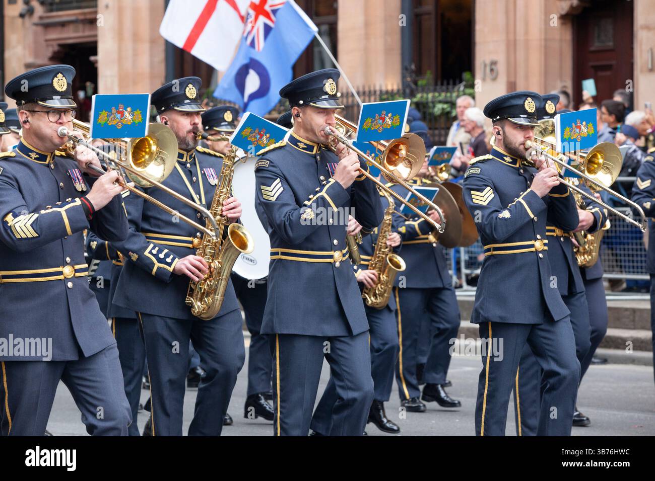 London, UK. 5th May, 2025. Crowds gathered on Whitehall to watch the VE ...